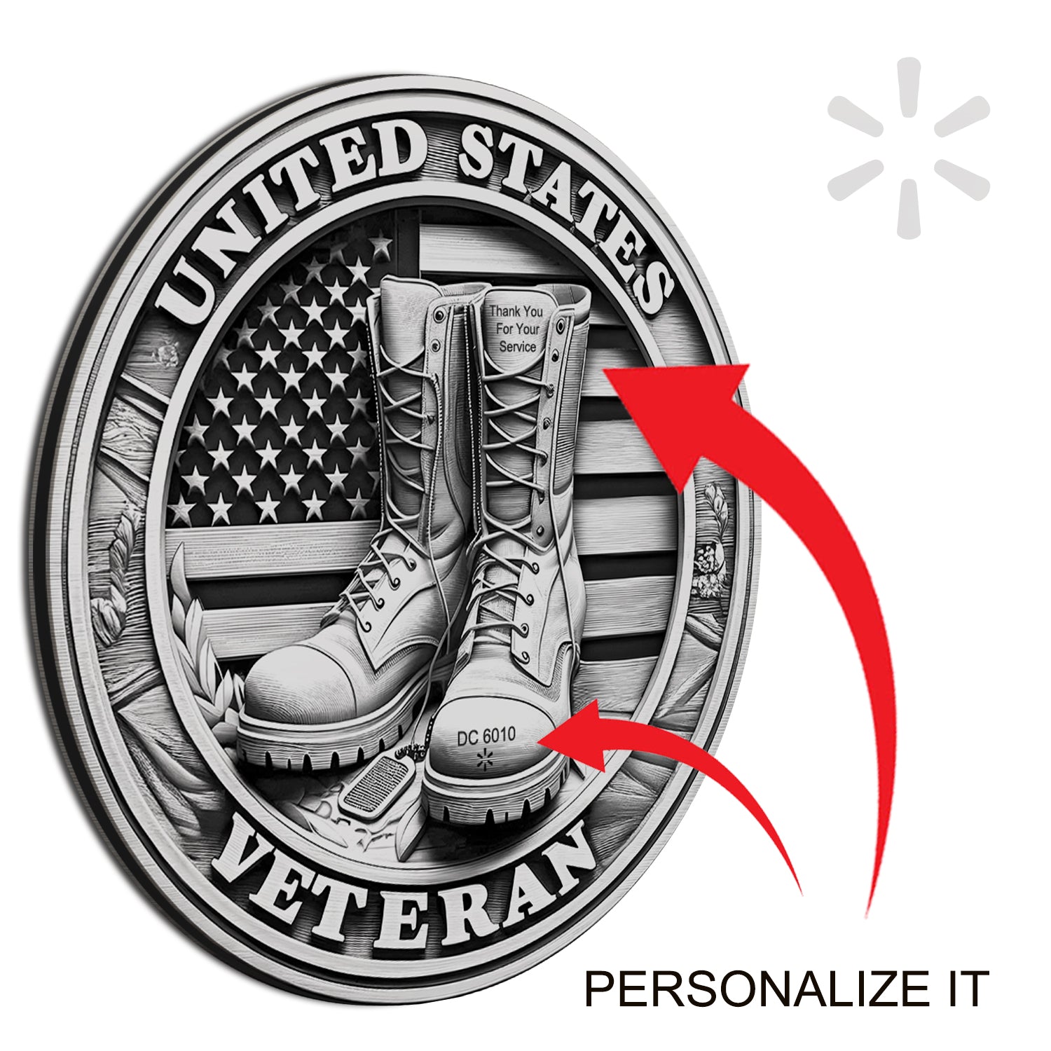 United States Veteran 8x8 Circle Customizable Metal Wall Art with Amer ...