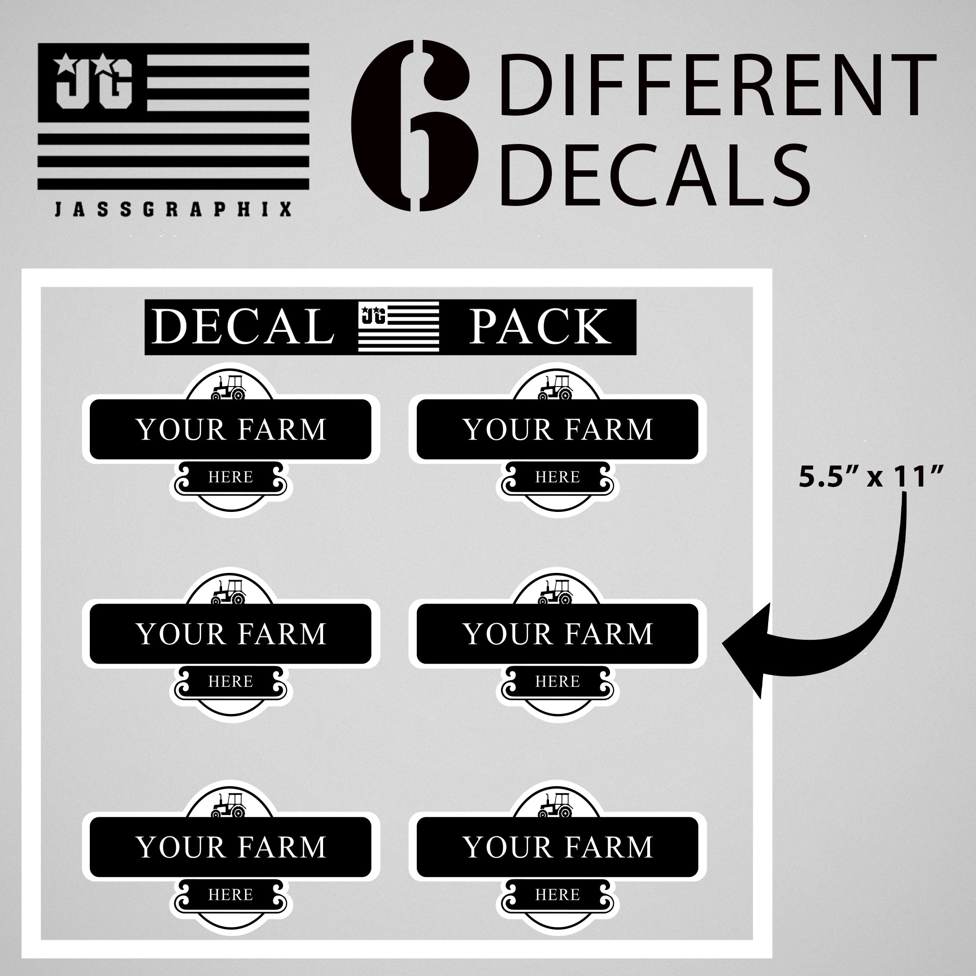 Personalized Farmer Decal Pack of 6 Stickers - Jass Graphix