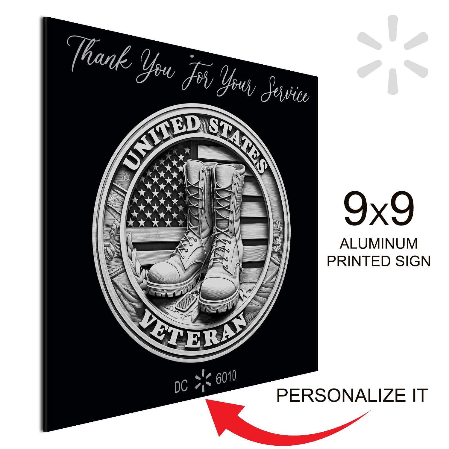 United States Veteran 9x9 Square Customizable Metal Wall Art with Amer ...