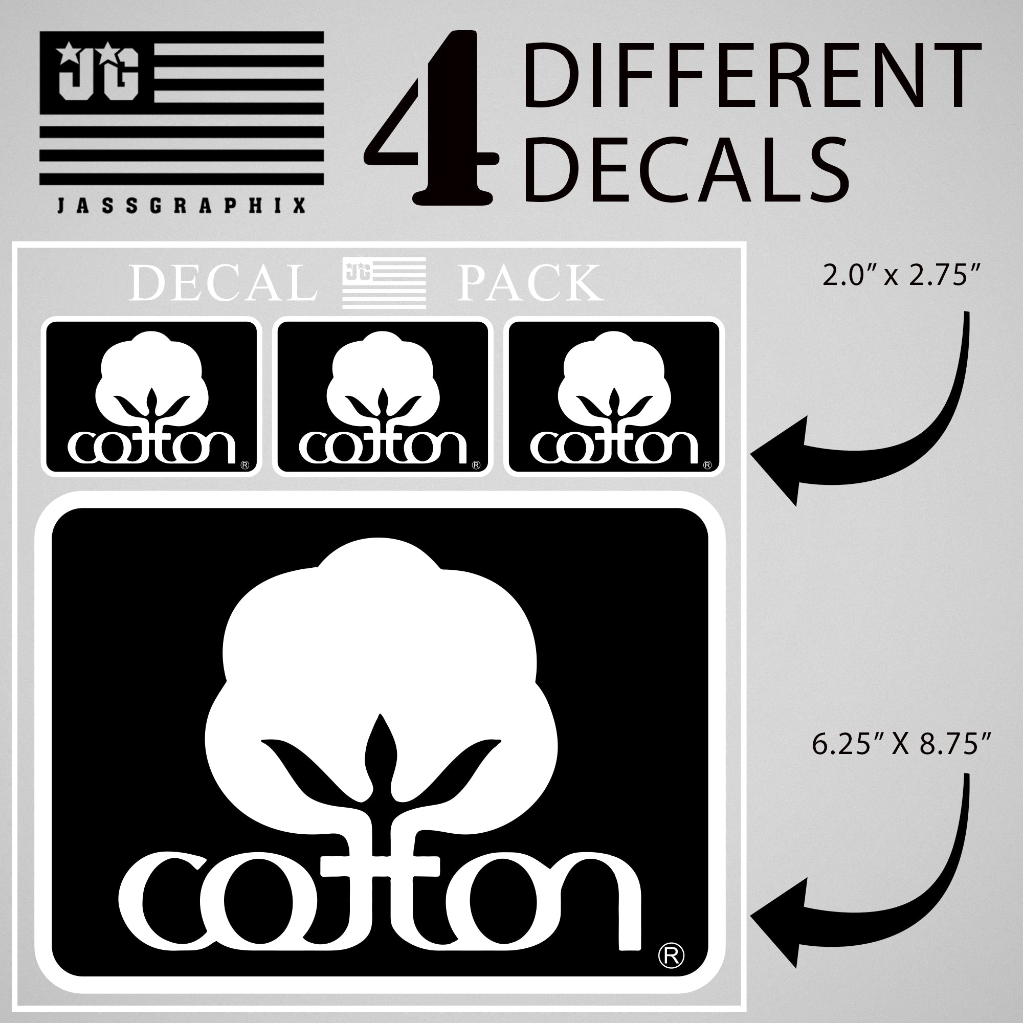 Cotton Decal Pack of 4 Stickers - Jass Graphix