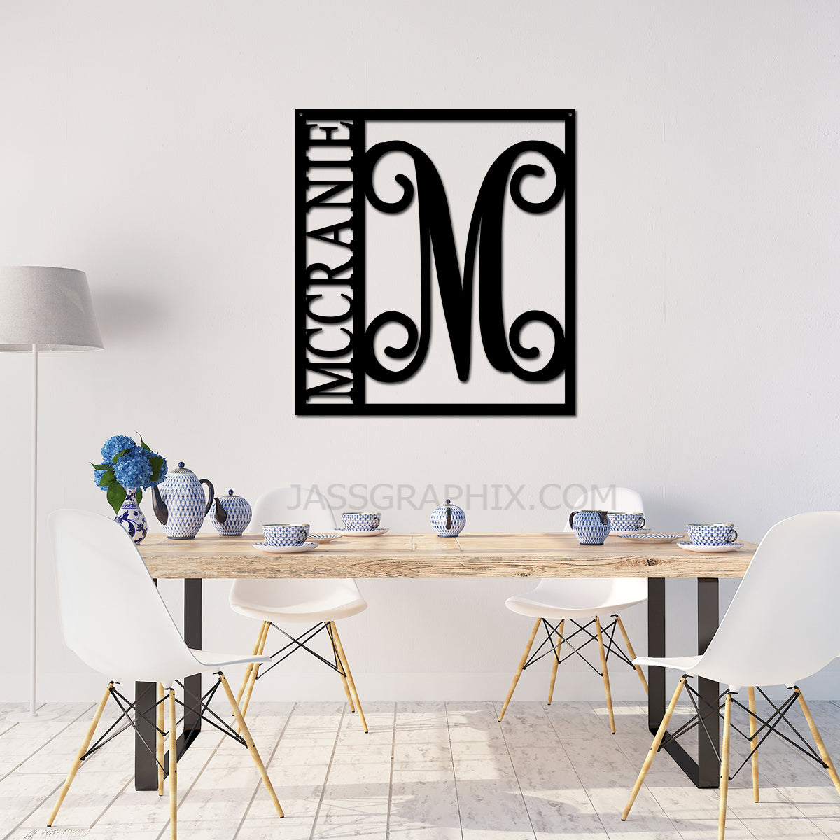 Monogrammed last name sign with initial - Square - Jass Graphix
